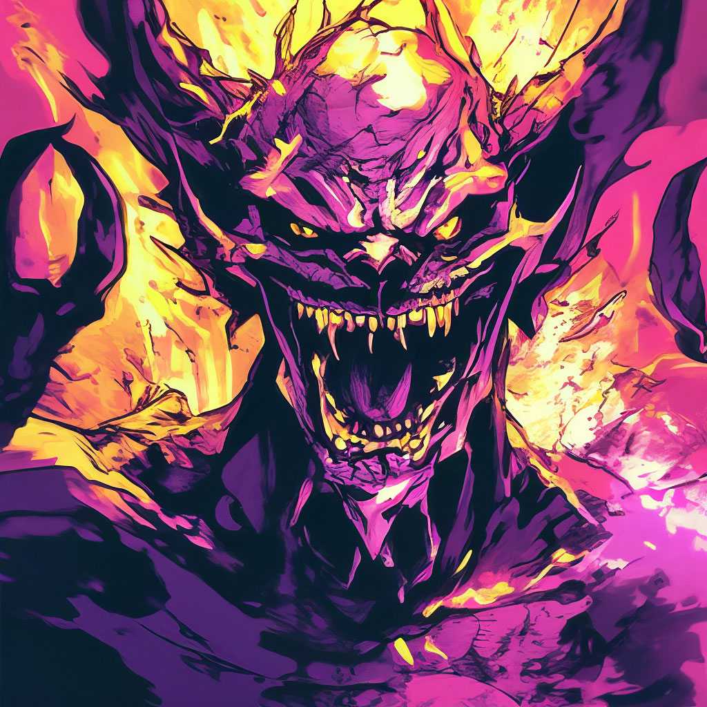 "Depict a mentally ill demon smiling maliciously in the form of sketch ...