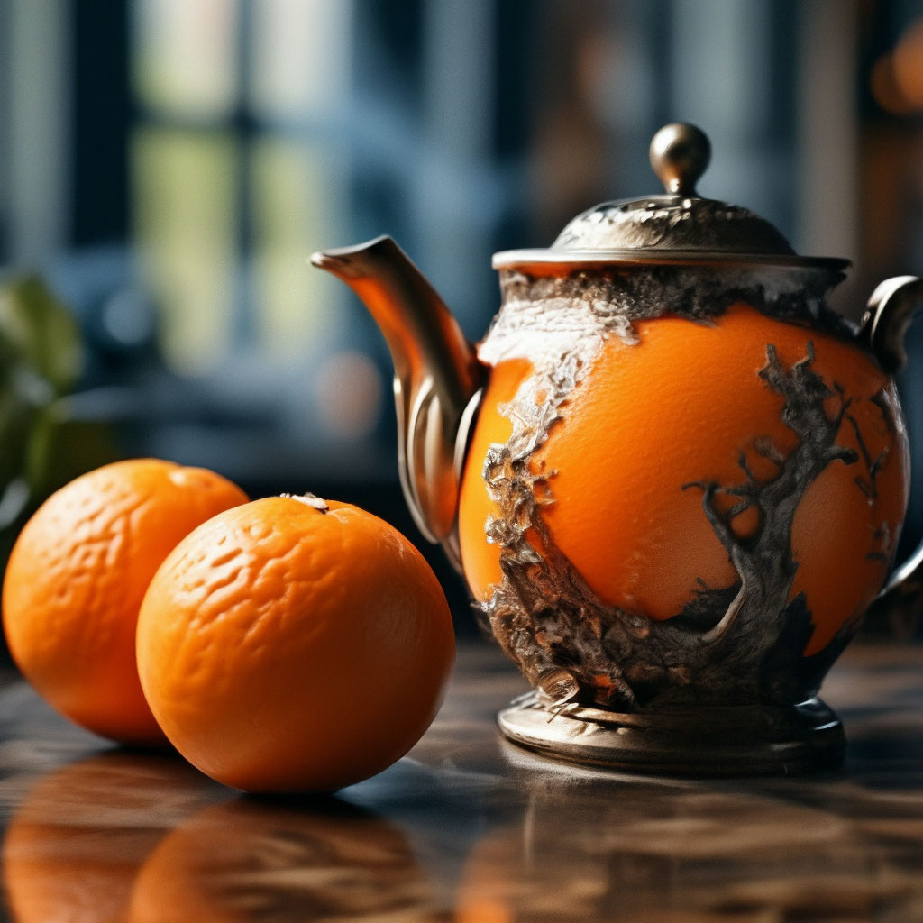 "Orange tea, detailed drawing, surreal,hyperrealism, HDR, 5D, 4k ...