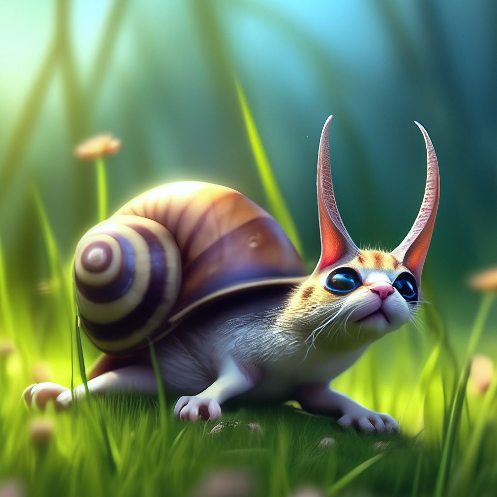 "The animal is a hybrid of a snail and a kitten crawling on the grass ...