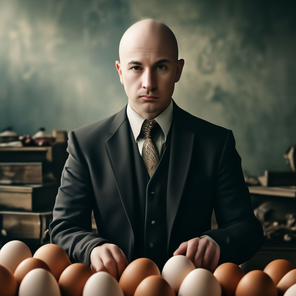 "The egg man" — image created in Shedevrum