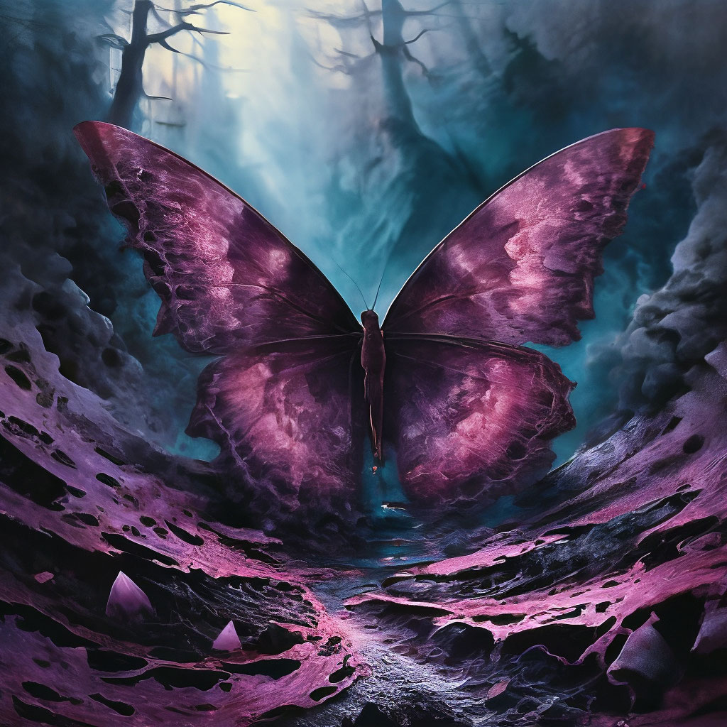 "Butterfly crisis, dark layer of reality with a frosty pattern, space ...