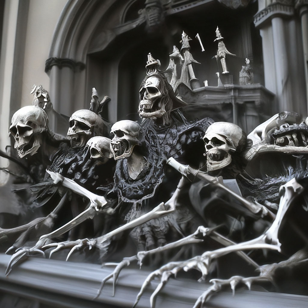 "Black evil skeletons crawling out of the edges of the hearths of hell ...