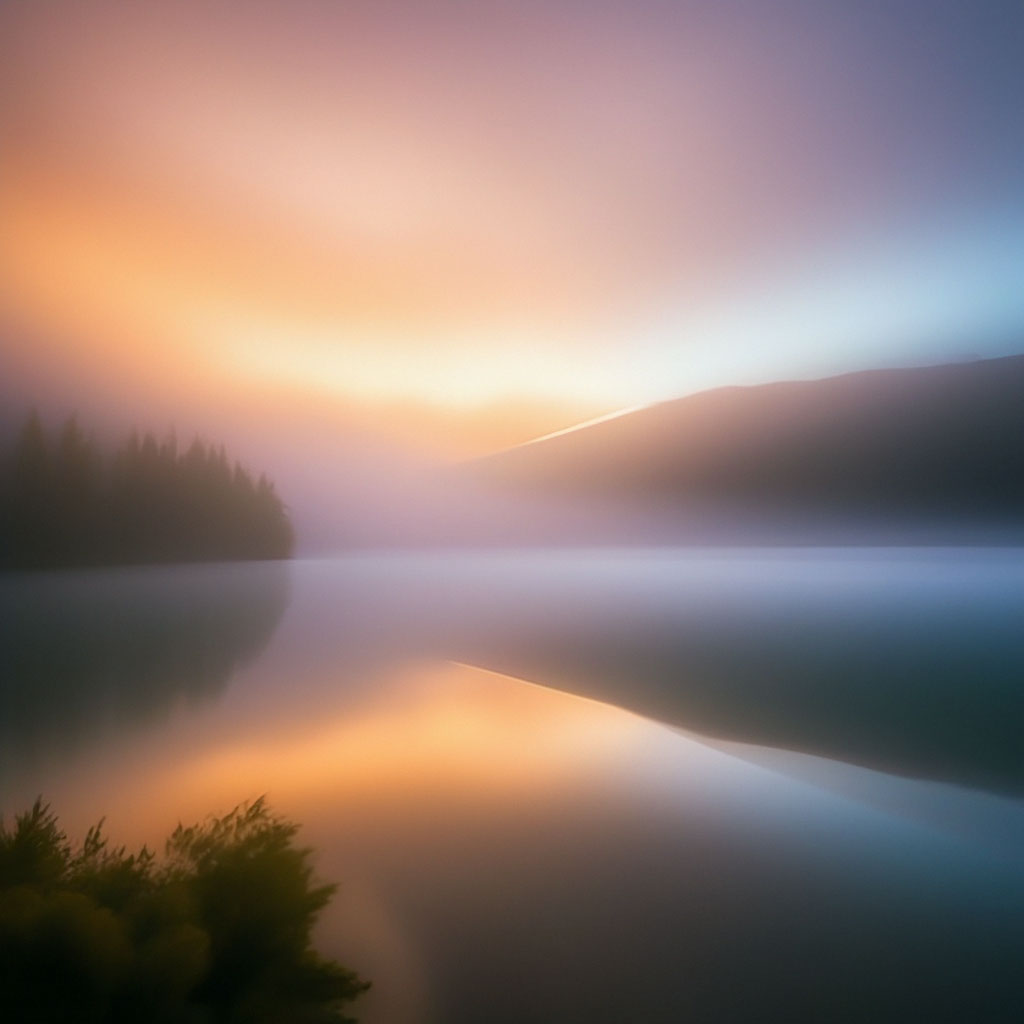 "Mystical fog over the lake, 32K" — image created in Shedevrum
