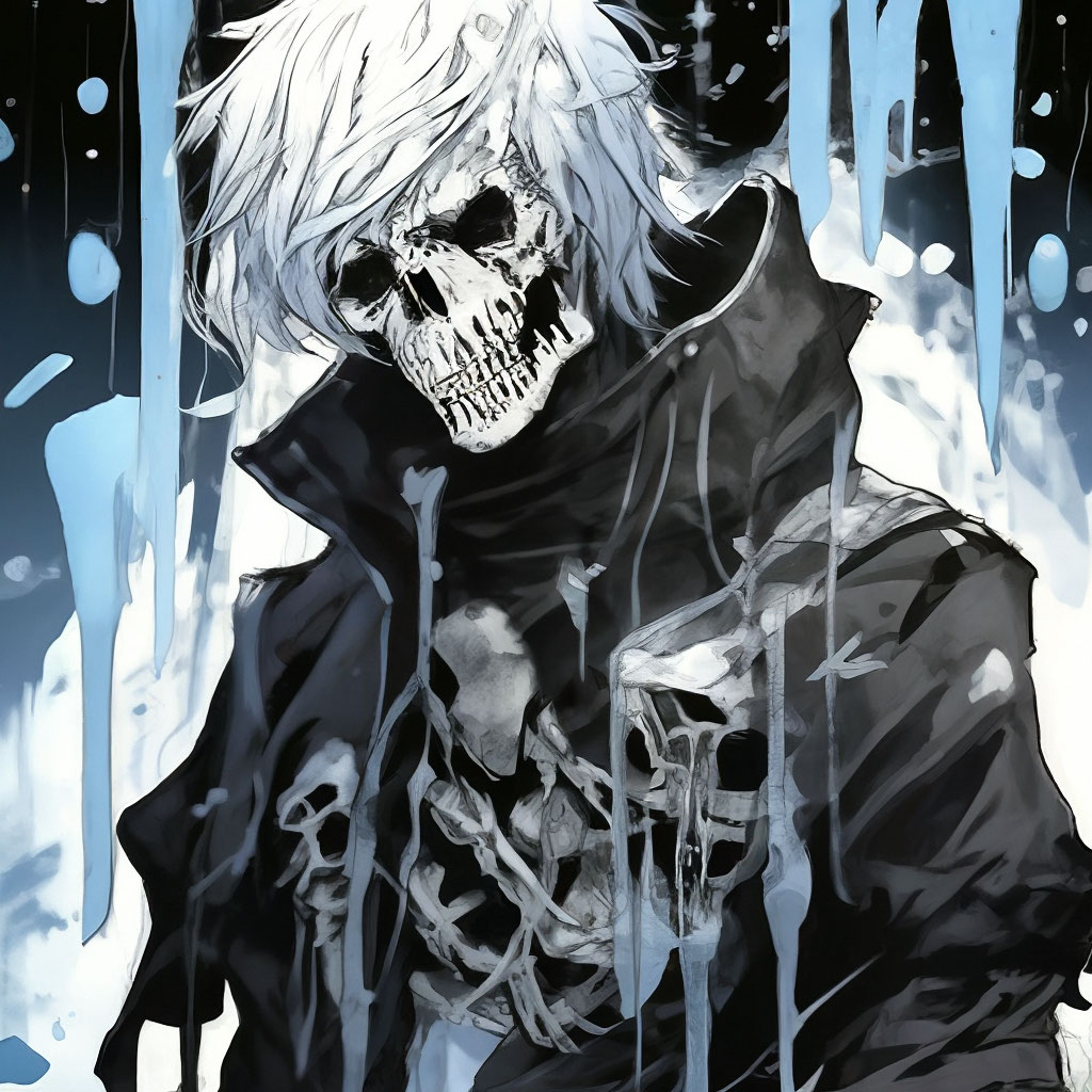 "Digital anime art sketch . anime guy skeleton . skeleton mask . mouth ...