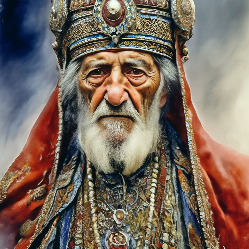 "An elderly Turkish man, sultan ,in a rich national costume , stern ...