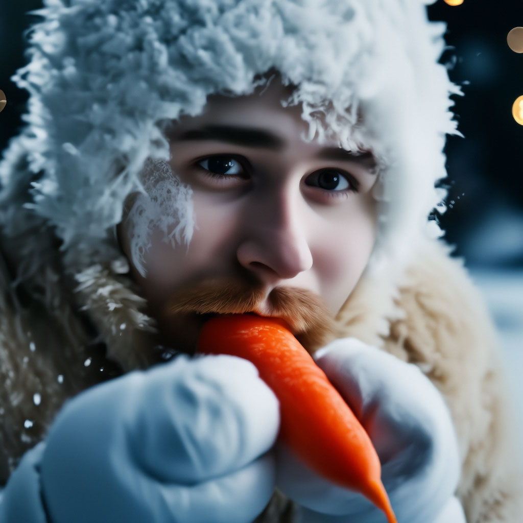 "The snowman is eating a markovka" — image created in Shedevrum