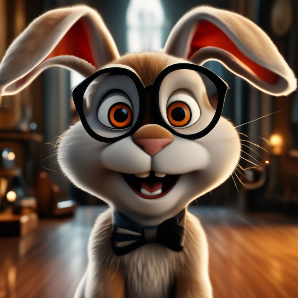"Disney Pixar, crazy bunny, glasses" — image created in Shedevrum