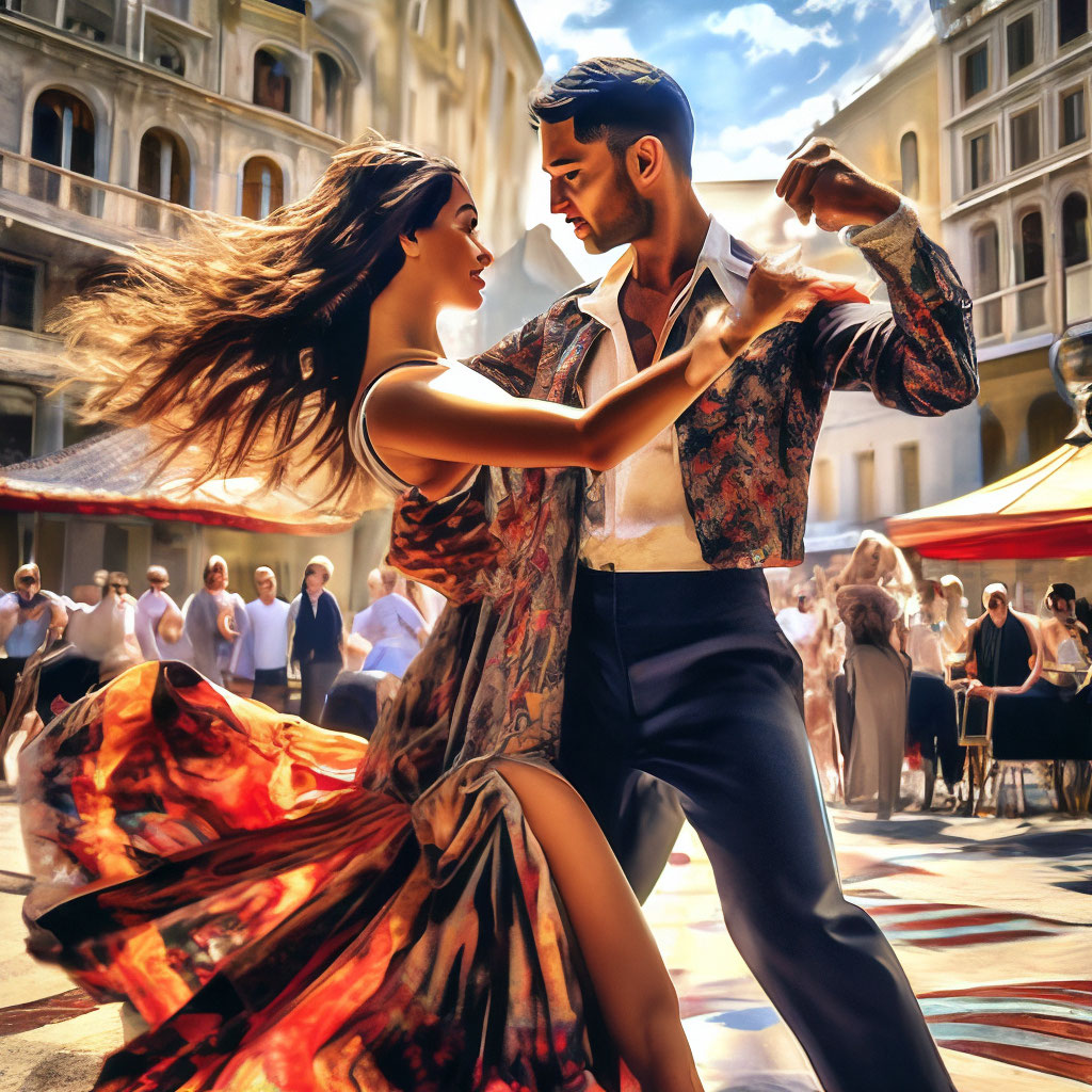 "A beautiful couple, a girl and a guy, in a ballroom dancing costume ...