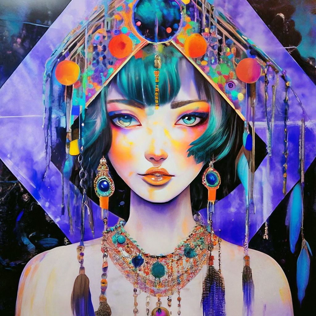 "Triptych, three-part collage, girl with short hair, dreamcatcher ...