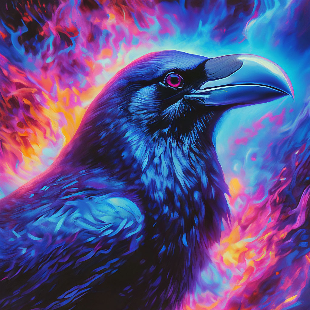 "Ultraviolet raven" — image created in Shedevrum