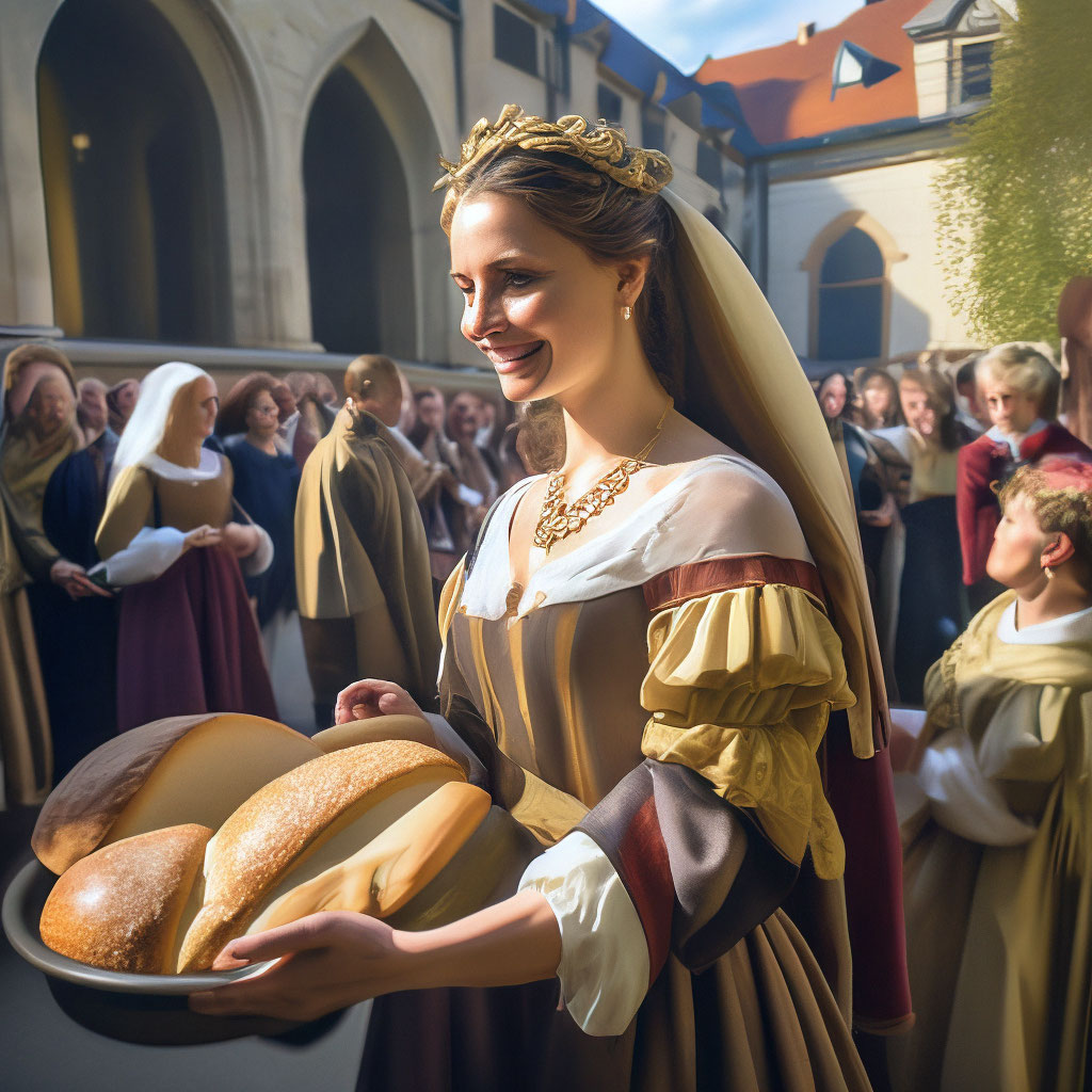 "The Czech Princess distributes bread to the needy in the courtyard of ...