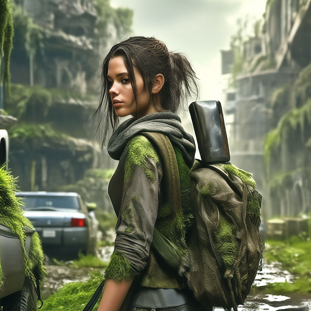 "Post-apocalypse, dilapidated megalopolis houses, cars overgrown with ...
