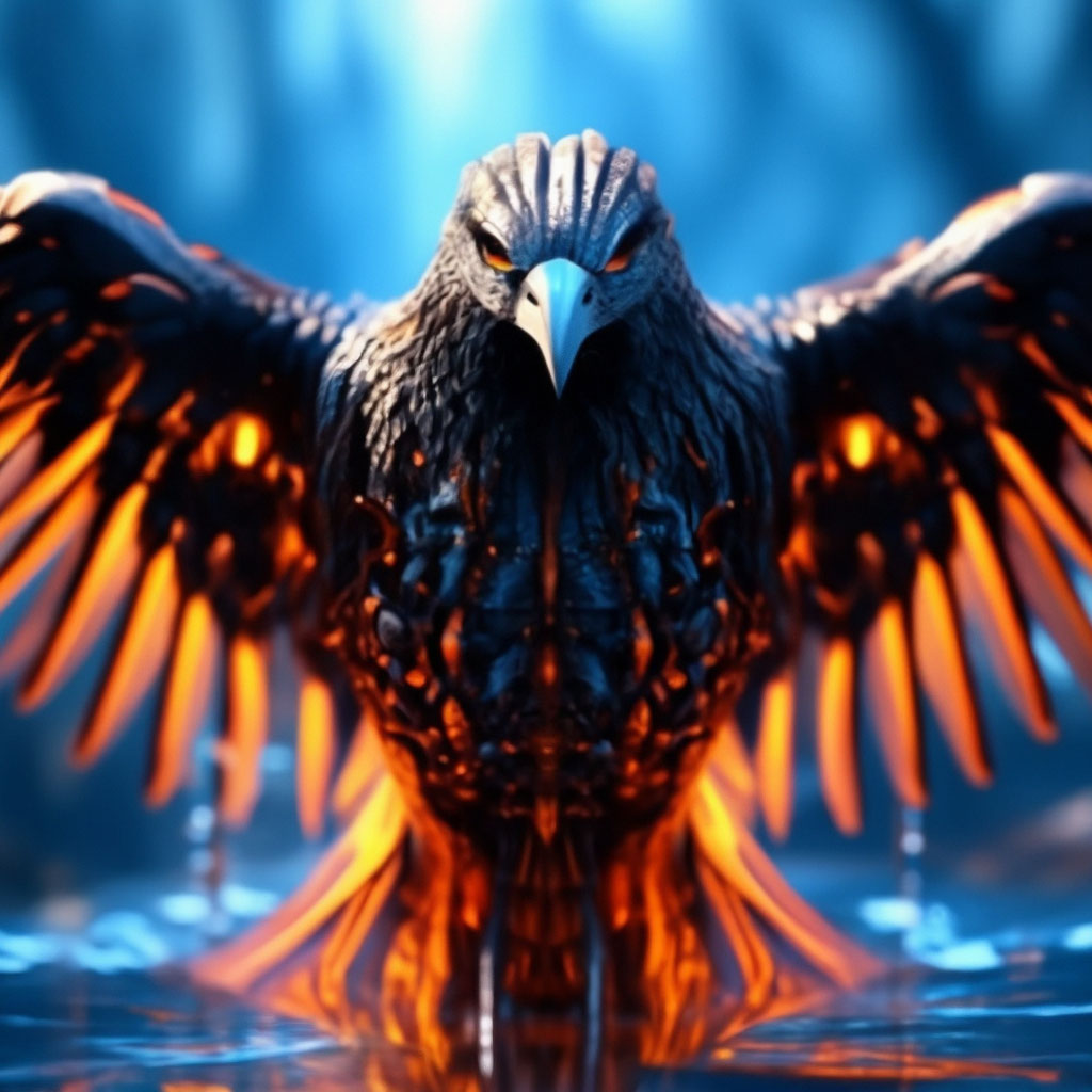 "Finist clear falcon, surrealism, consists of fractals and water, fairy ...