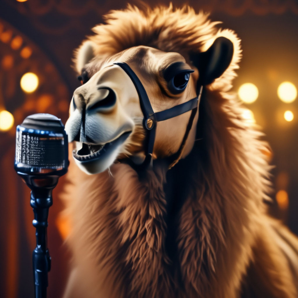 "Camel in karaoke" — image created in Shedevrum