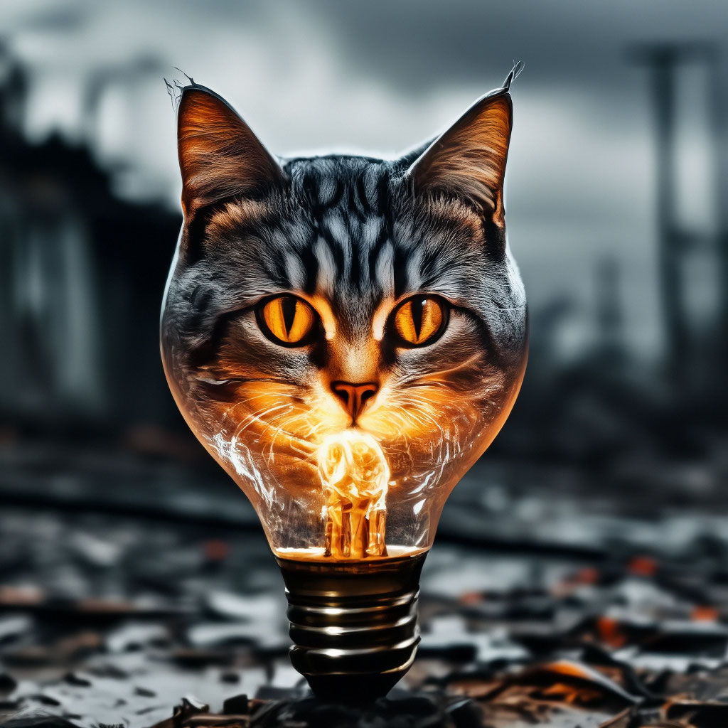 "Light bulb cat" — image created in Shedevrum