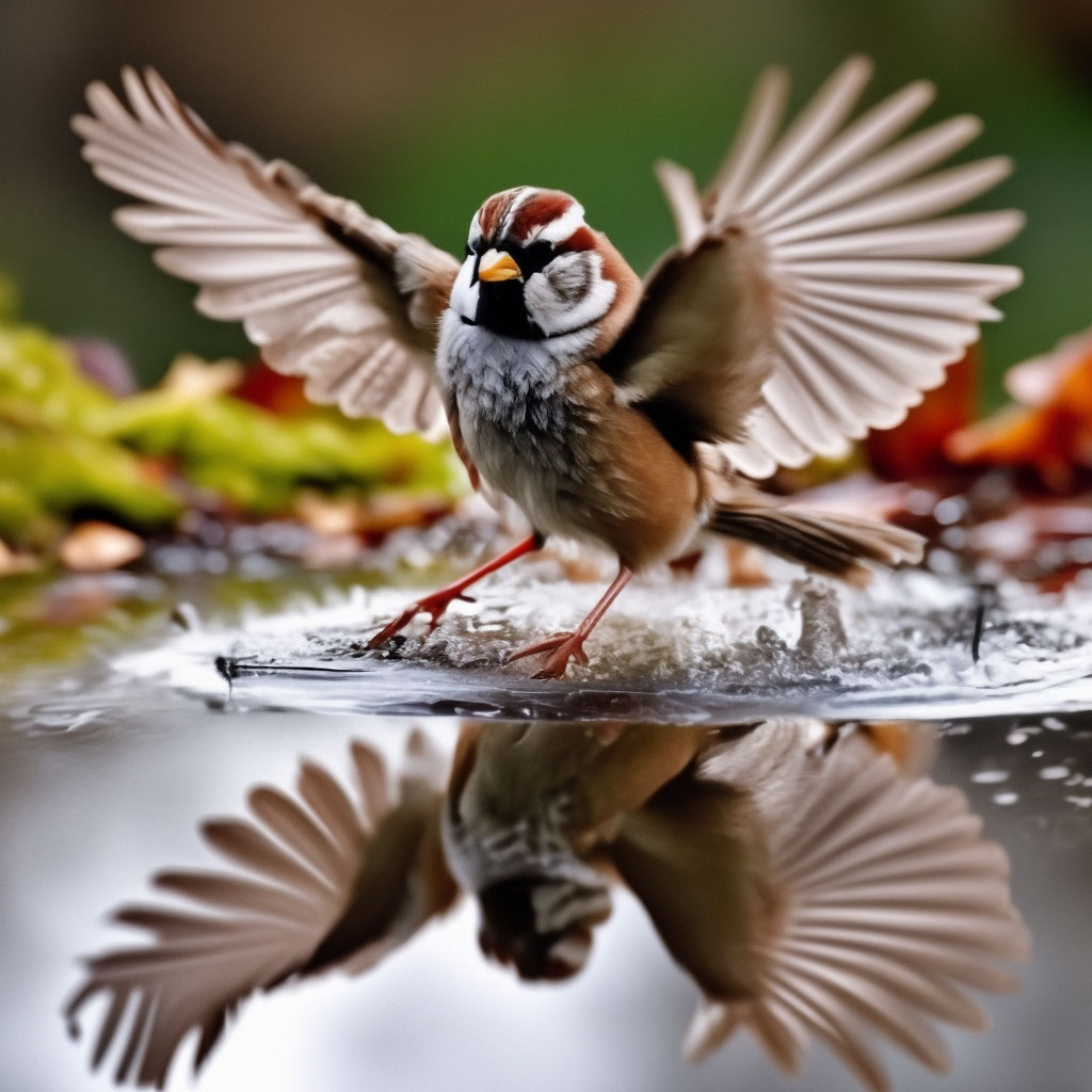 "Sparrow in a puddle Jumping and spinning. Feathers he ruffled, The ...
