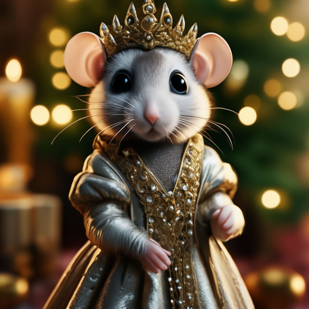 "Fluffy cute beauty mink rat with big eyes, tiara on her head, in a ...