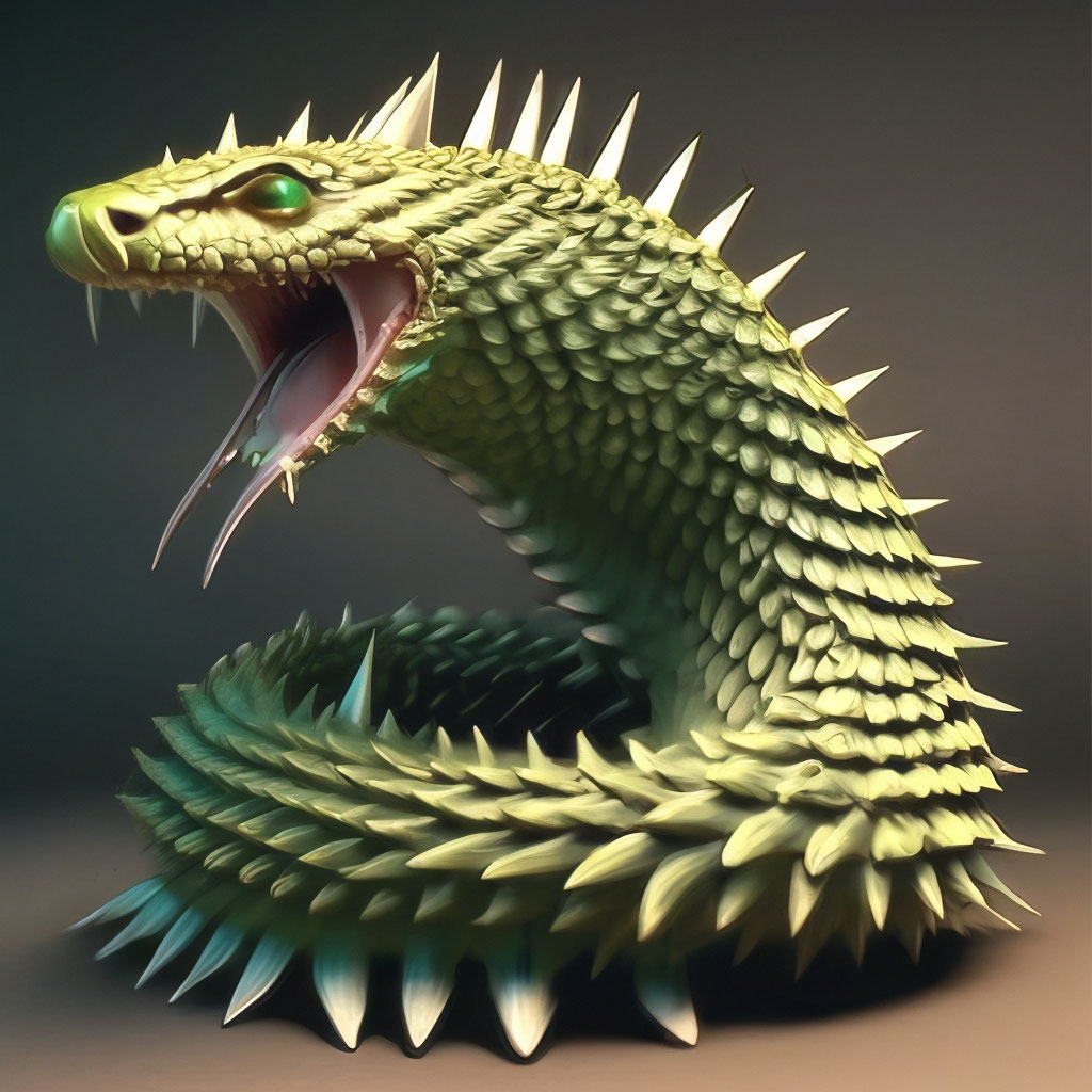 "Mutant snake with hedgehog spines" — image created in Shedevrum