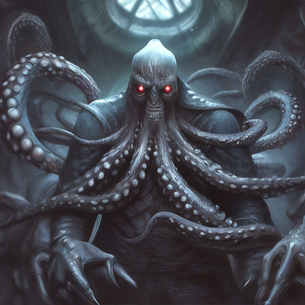 "Octopus man dark fantasy" — image created in Shedevrum