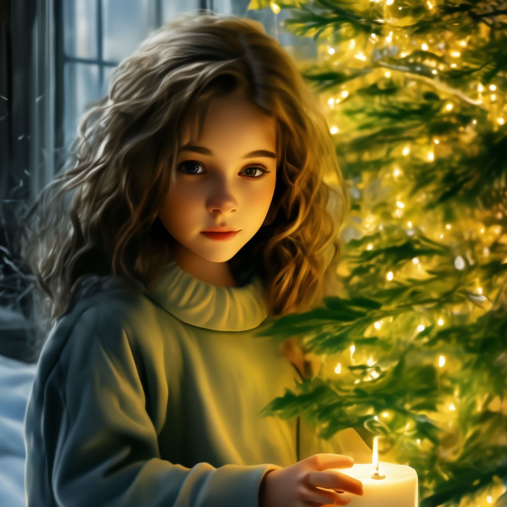 "Christmas Eve. Watercolor with outline drawing in green ink, liquid ...
