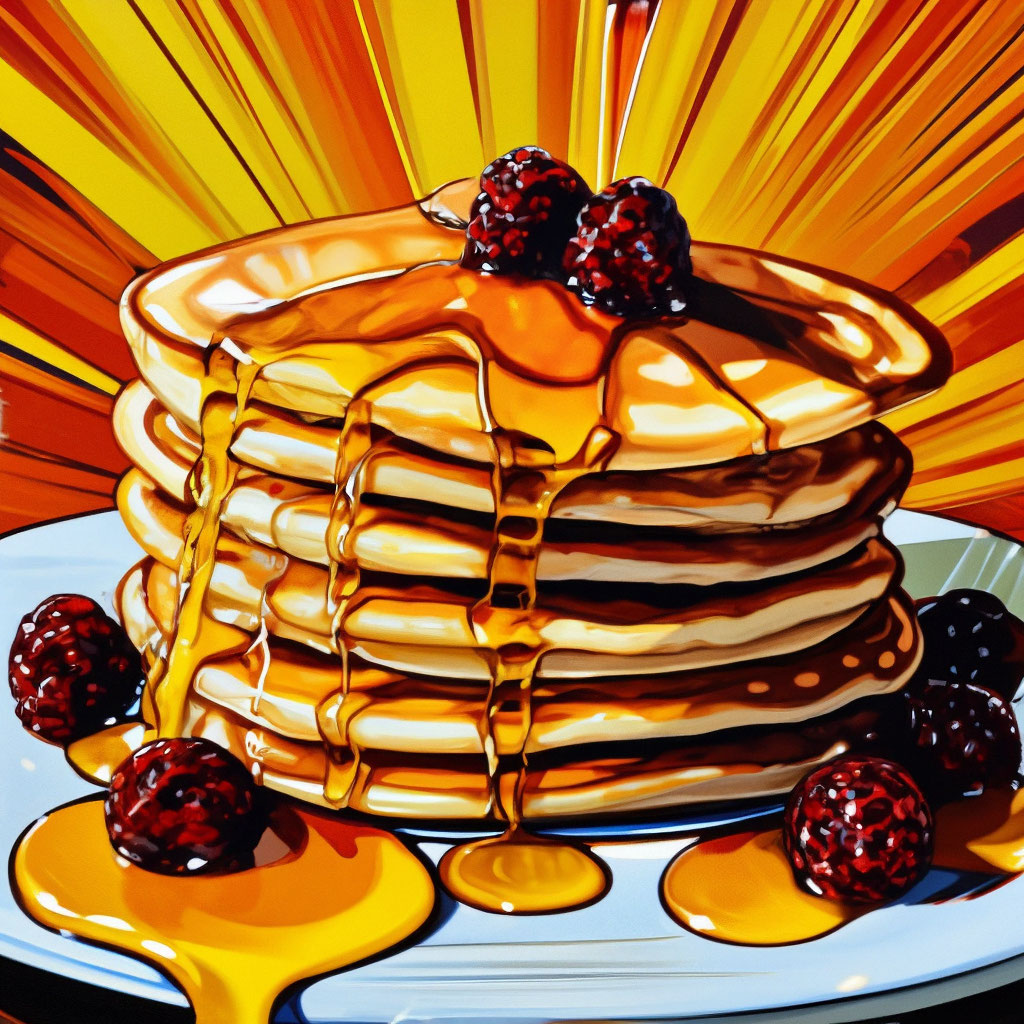 "Pancakes with melting butter honey warm tasty pop art" — image created ...