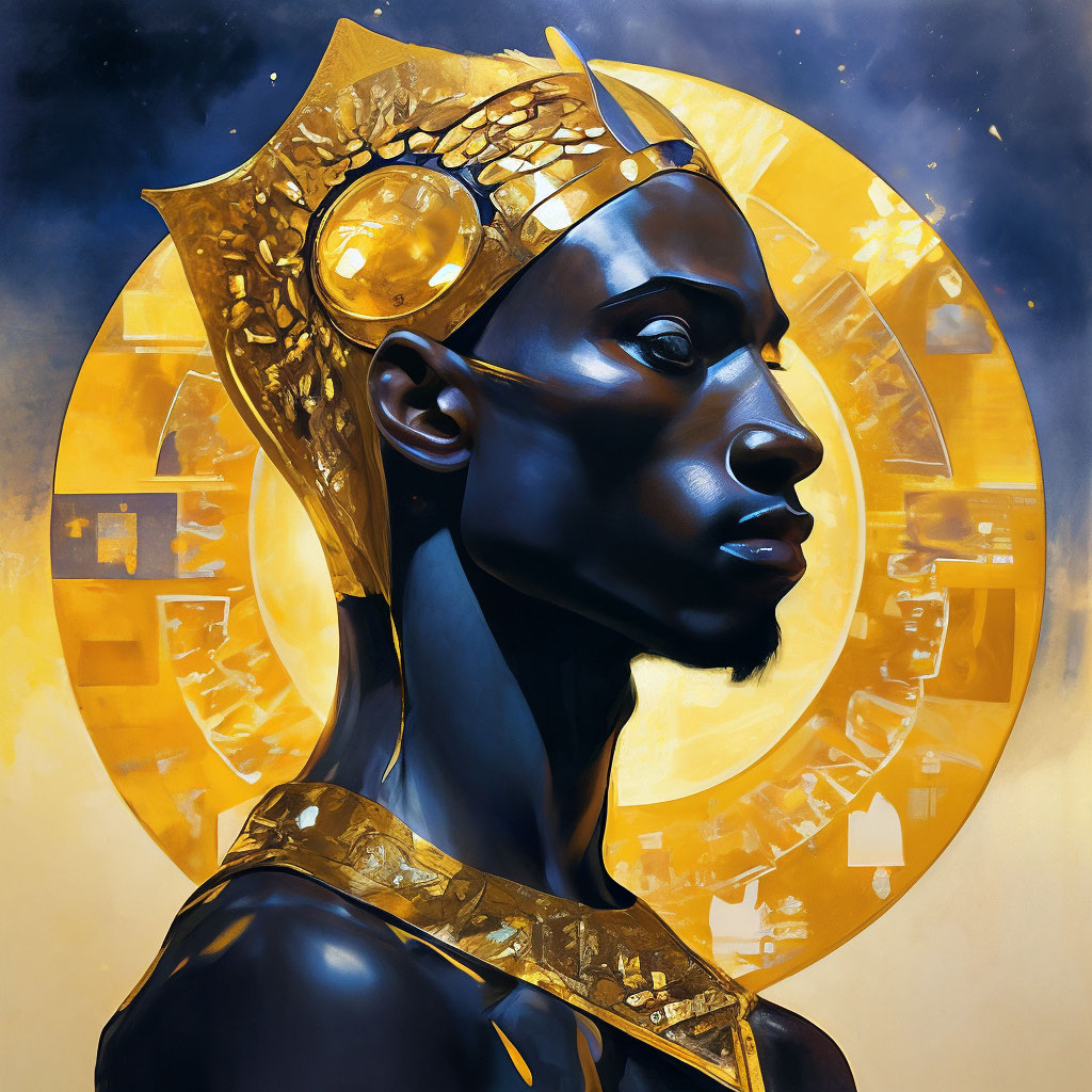 "Golden Anima , techno-guardian of the cult of the Sun, beautiful male ...