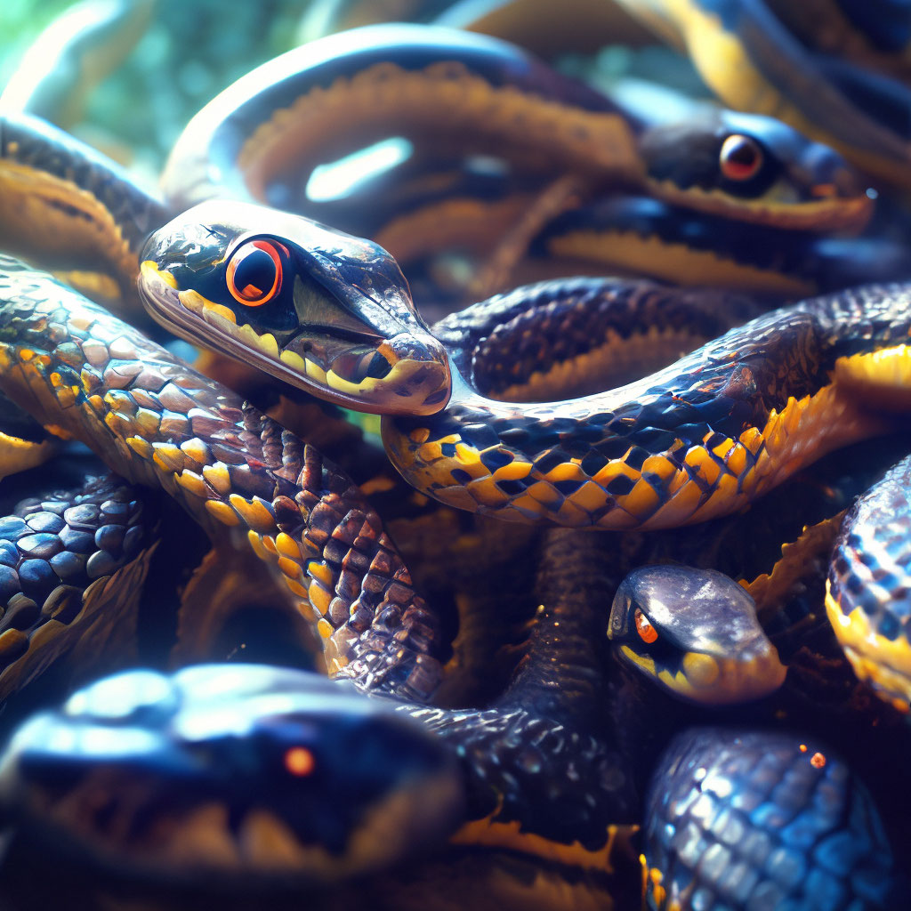 "A swarm of snakes of all kinds professional photo, photorealistic, 64k ...
