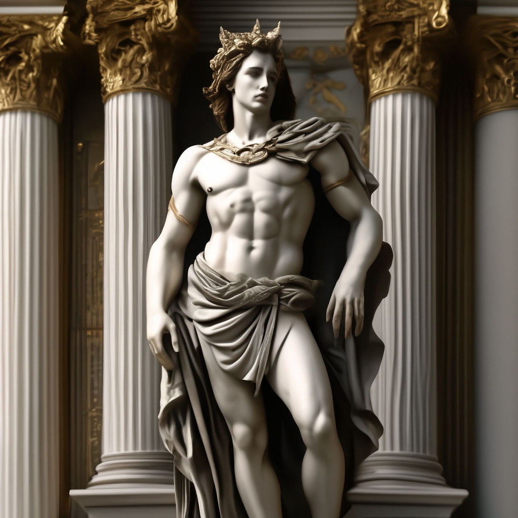 "Apalon,statue,palace,drawing, detailing" — image created in Shedevrum