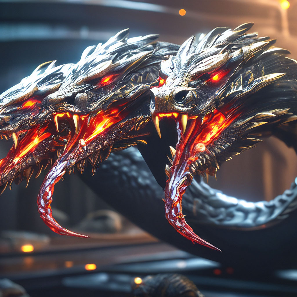 "Serpent-gorynych, three-headed serpent, fiery breath, futuristic, high ...