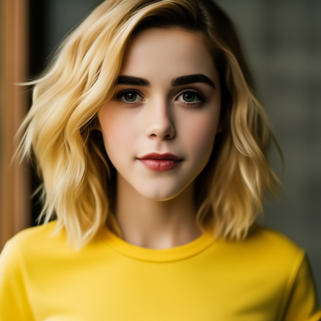 "Kiernan Shipka in a beautiful yellow T-shirt, photos in high quality ...