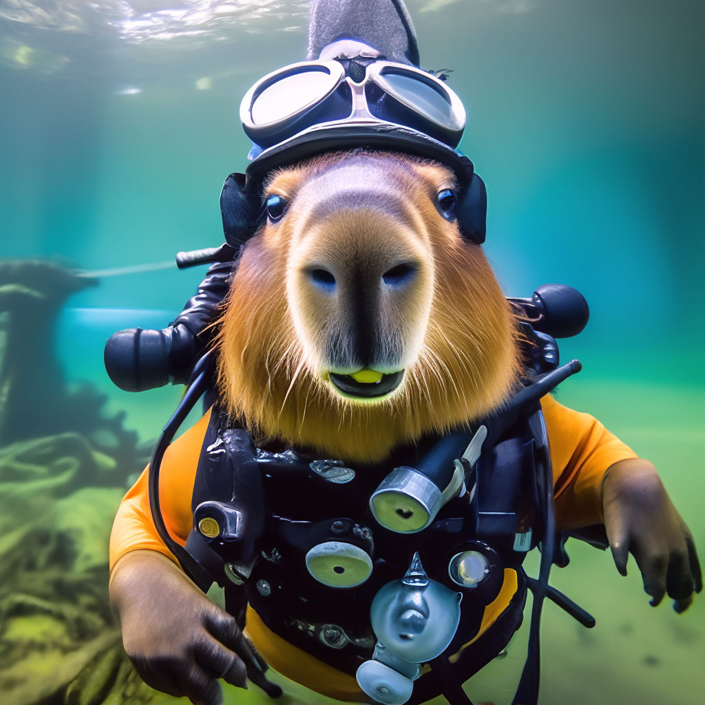 "Capybara scuba diver" — image created in Shedevrum