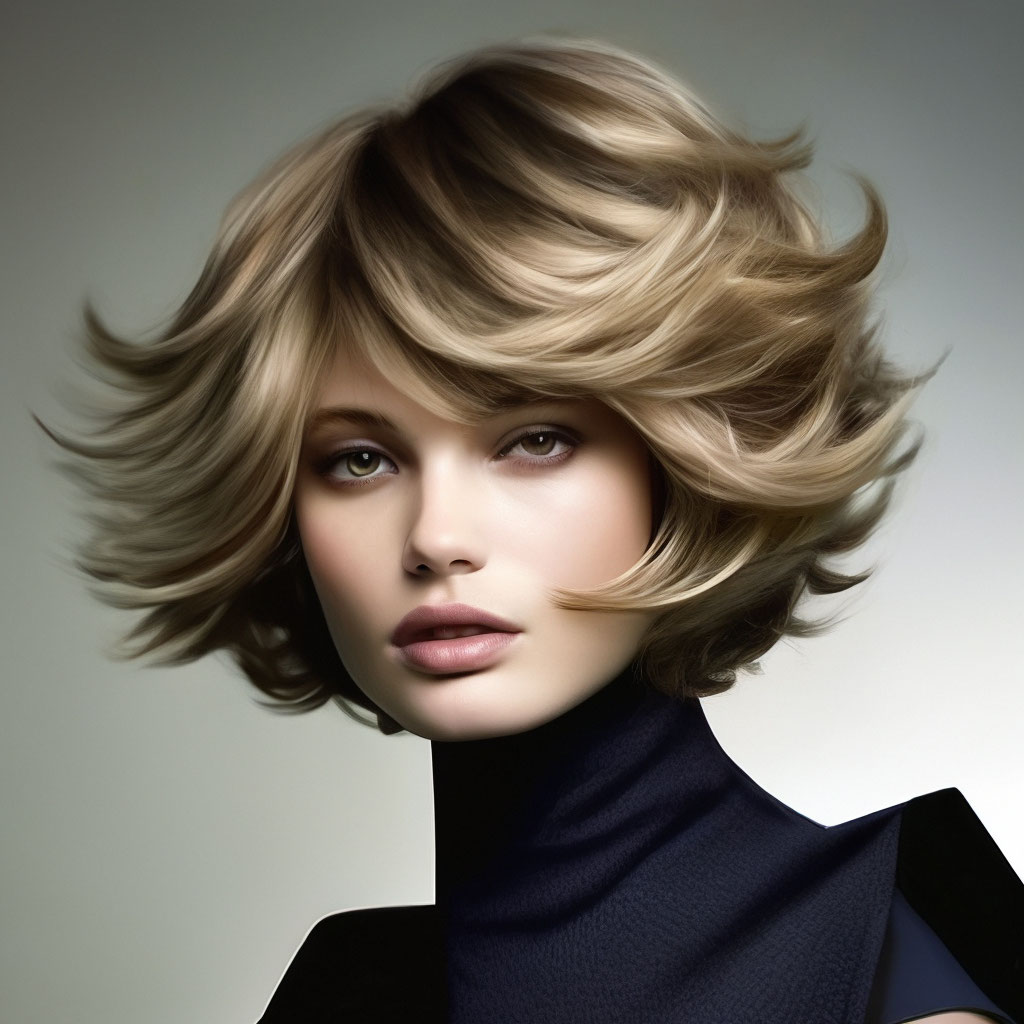 "Hairstyle short round cascade" — image created in Shedevrum