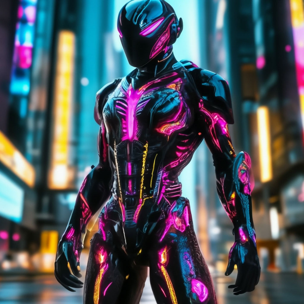 "Hybrid, full body art in full height, hyper-detailed, black glossy ...