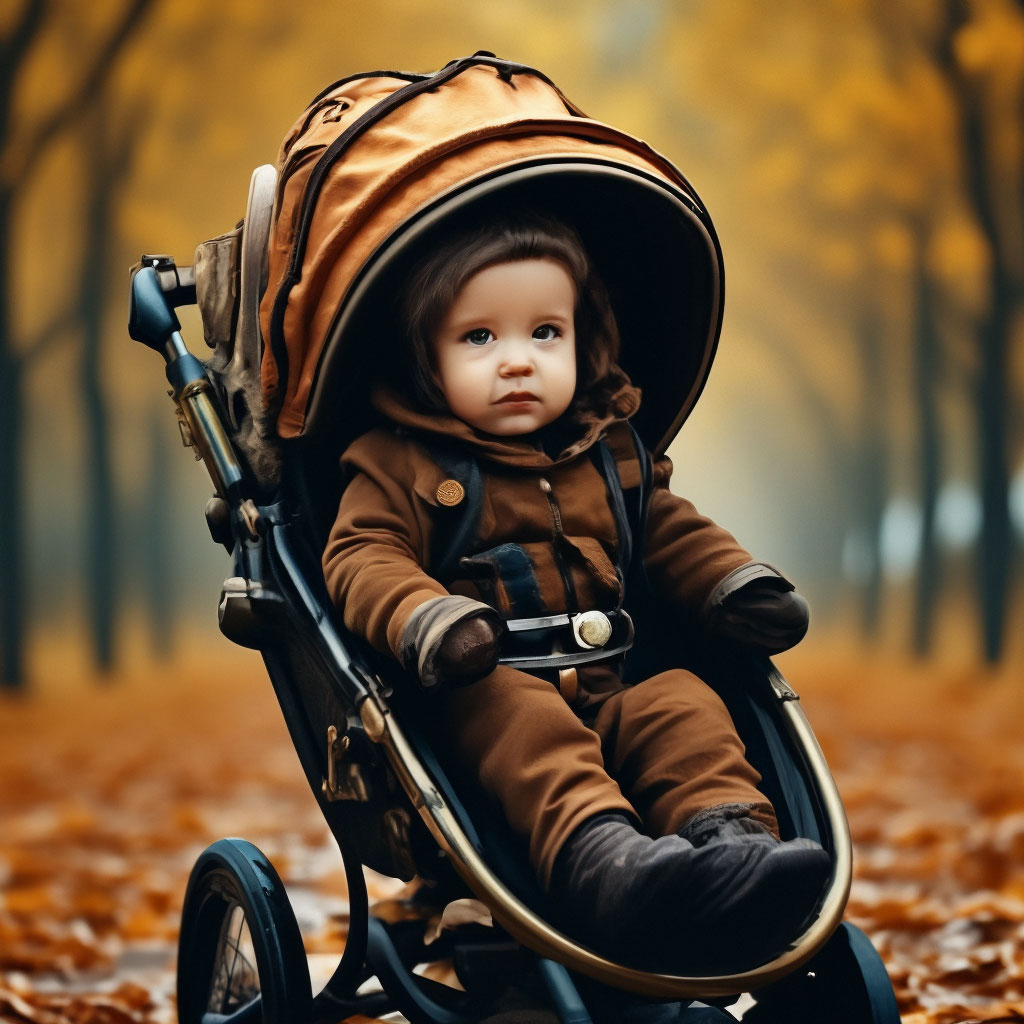 "Baby in a stroller autumn dystopian, beautiful, autumn tree, in the ...