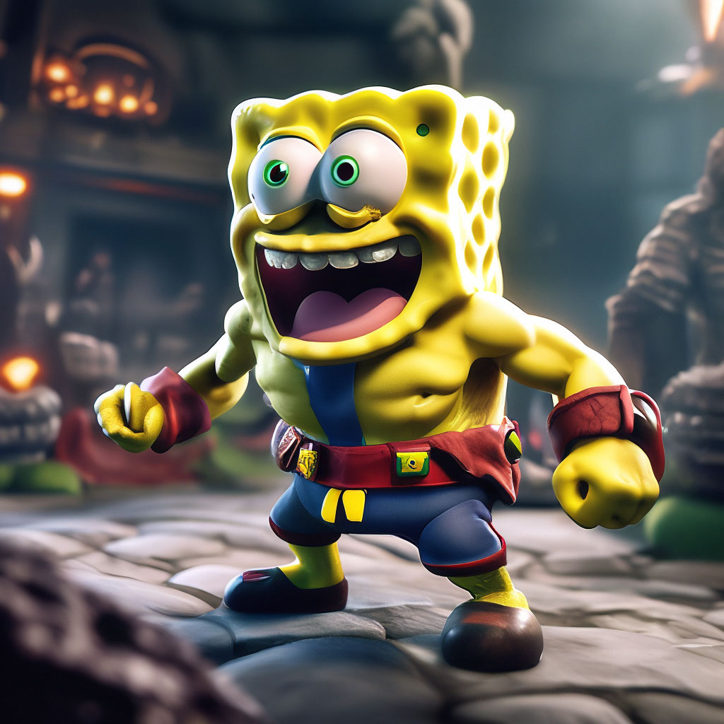 "Spongebob in the style of mortal kombat, arena mortal kombat, fighting ...