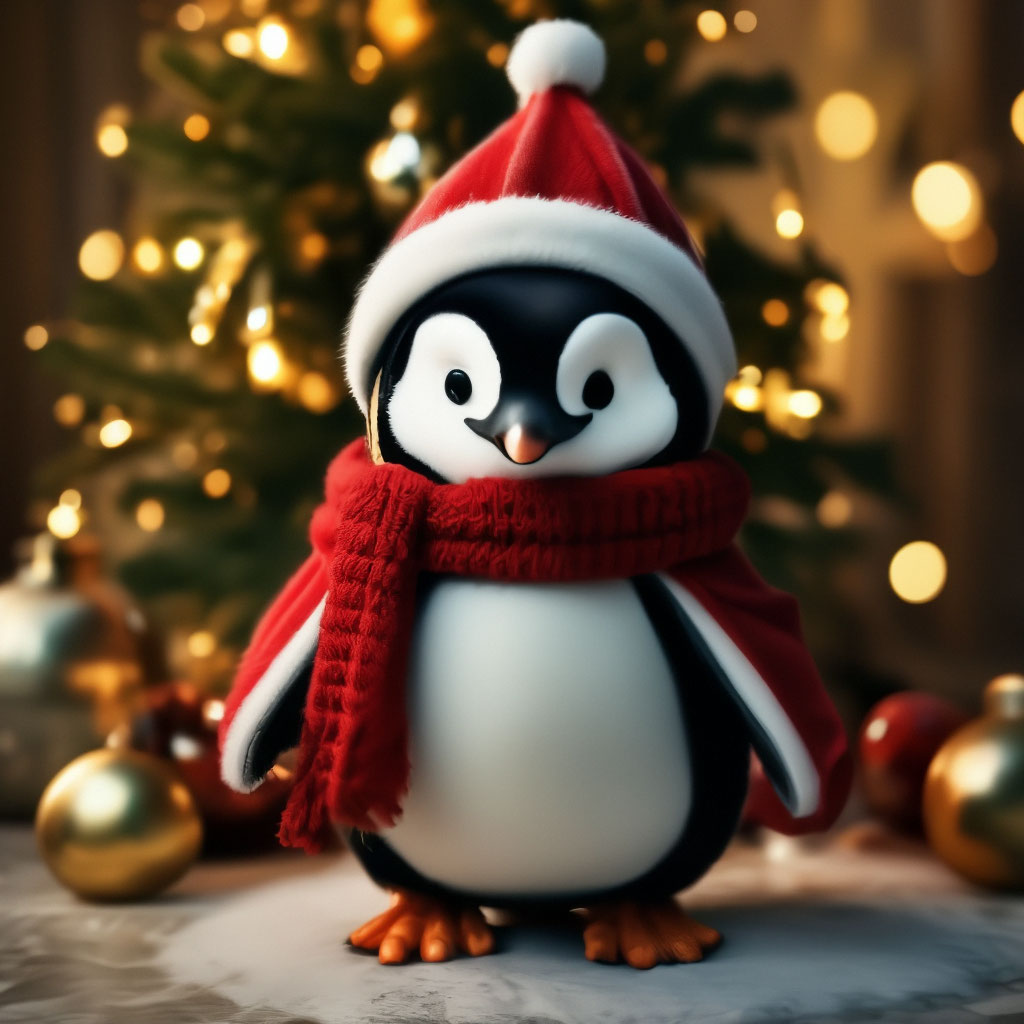 "A penguin near the Christmas tree in a New Year's costume" — image ...