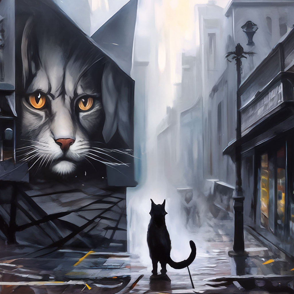 "🕳 street art the art of installation A painted cat walks through a big ...
