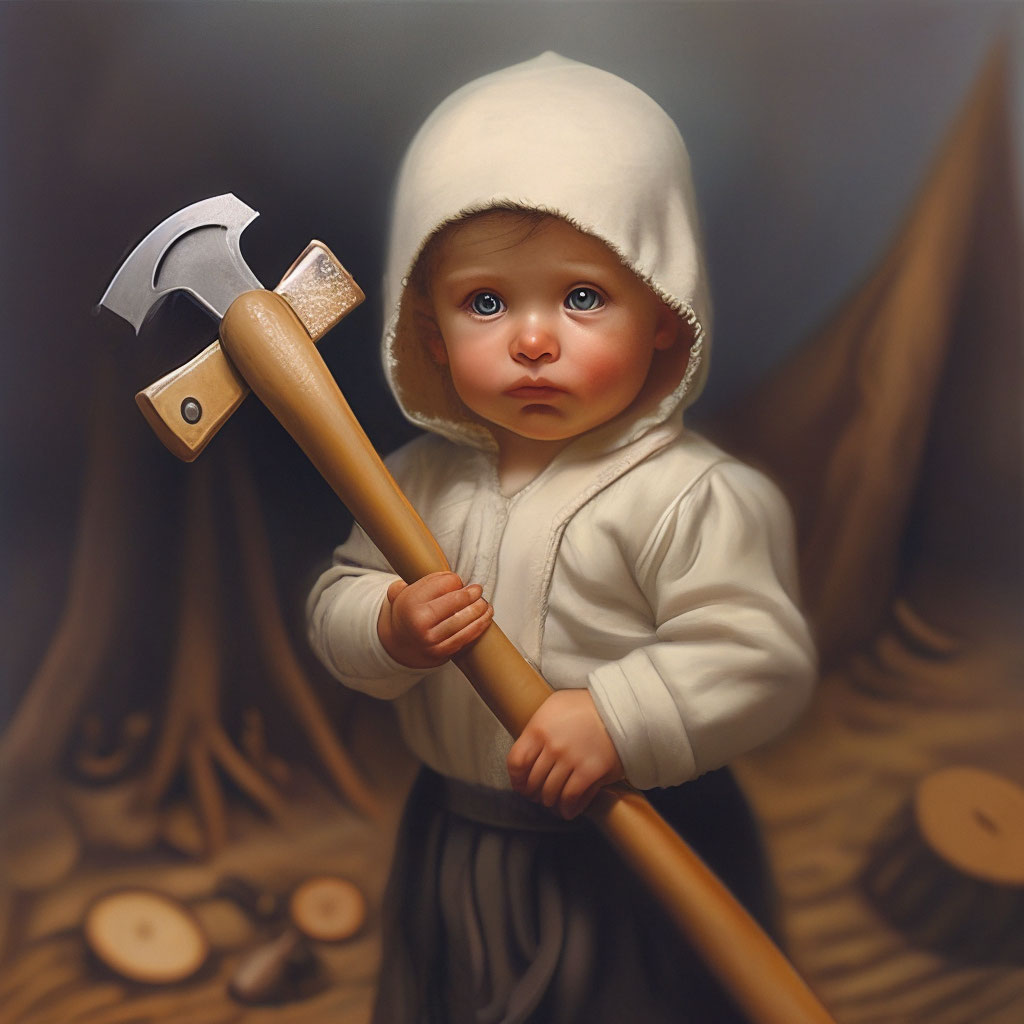 "A blind child with an axe" — image created in Shedevrum