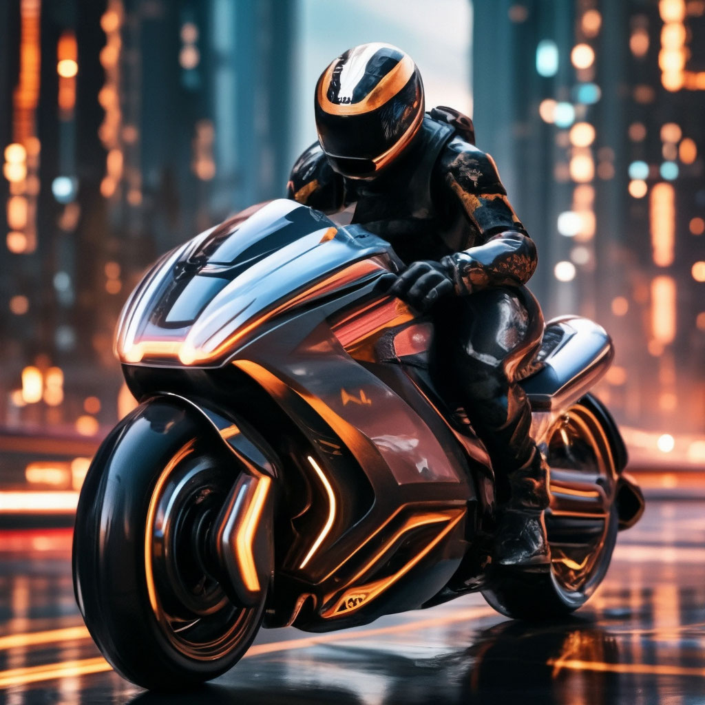 "Flying motorcycle of the future color of space" — image created in ...
