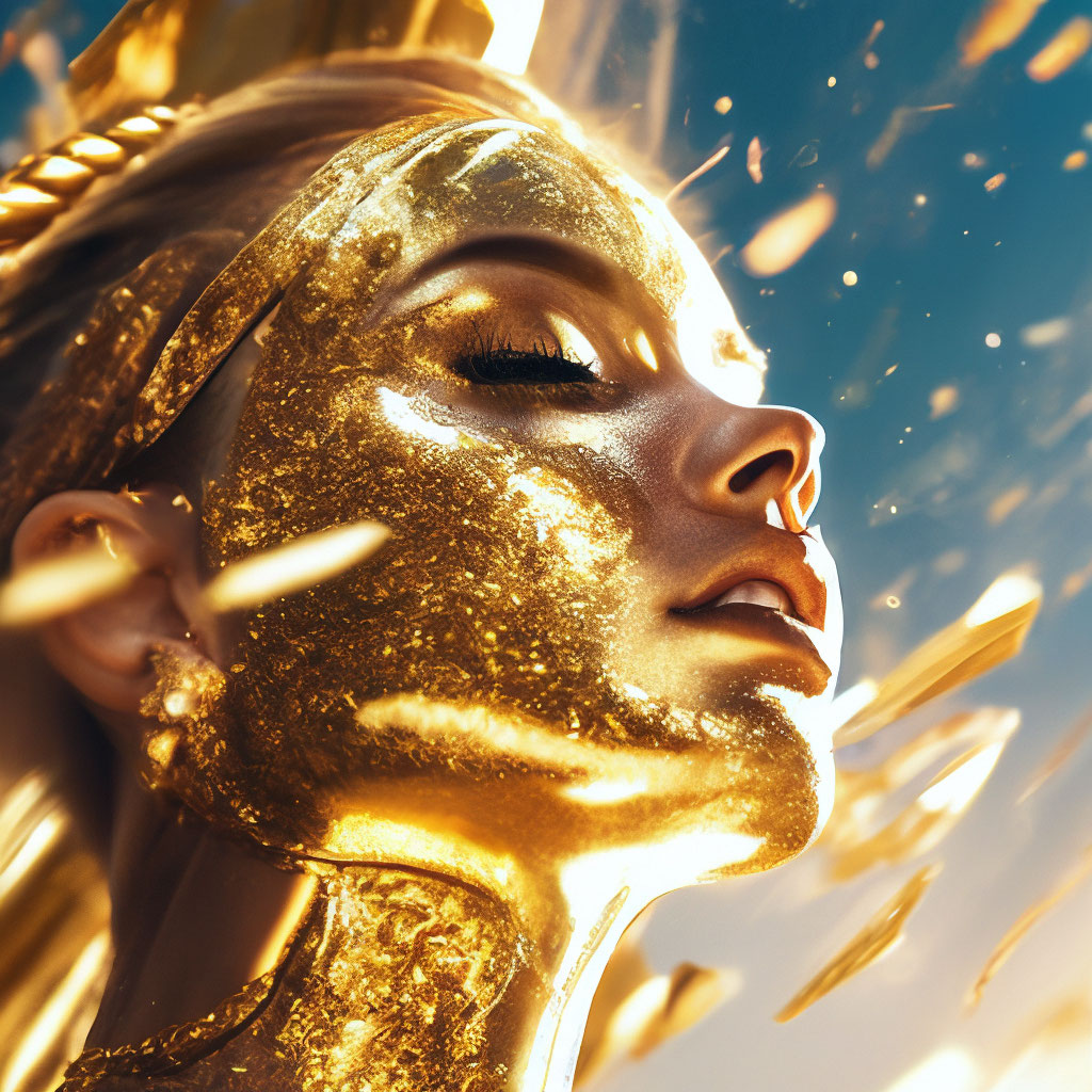 "Illustration fashion style gold dust the face of a beautiful girl ...