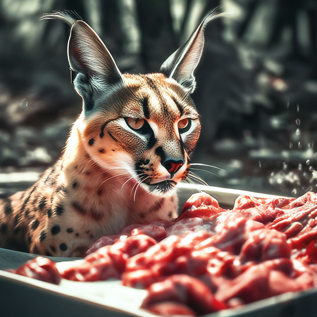 "Caracal bathes in meat, professional photo, beautiful, 4k, high ...