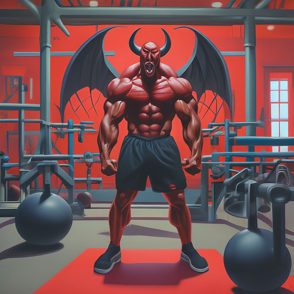 "The demon in the gym" — image created in Shedevrum