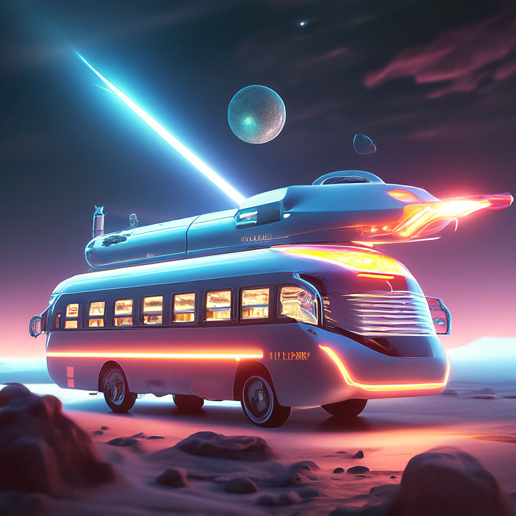 "Space bus with laser gun" — image created in Shedevrum