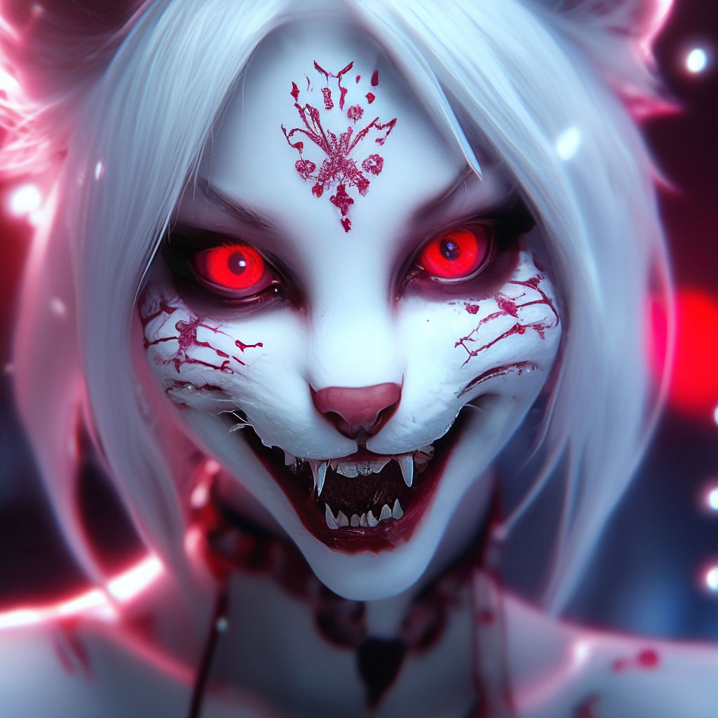 "Close-up shot, mutated cute, aggressive hybrid cat girl, werewolf ...