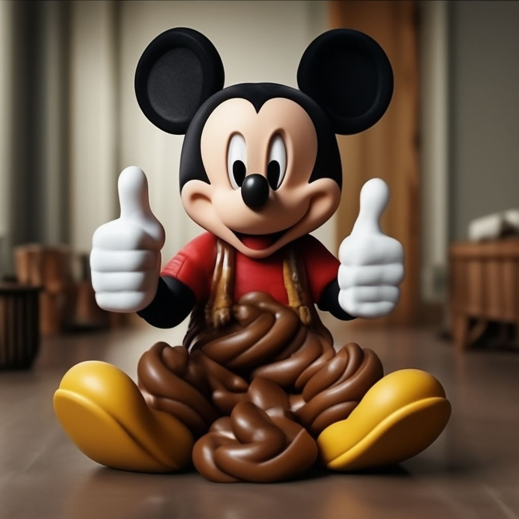 "Mikimaus has put on a huge smelly poop and gives a thumbs up with his ...