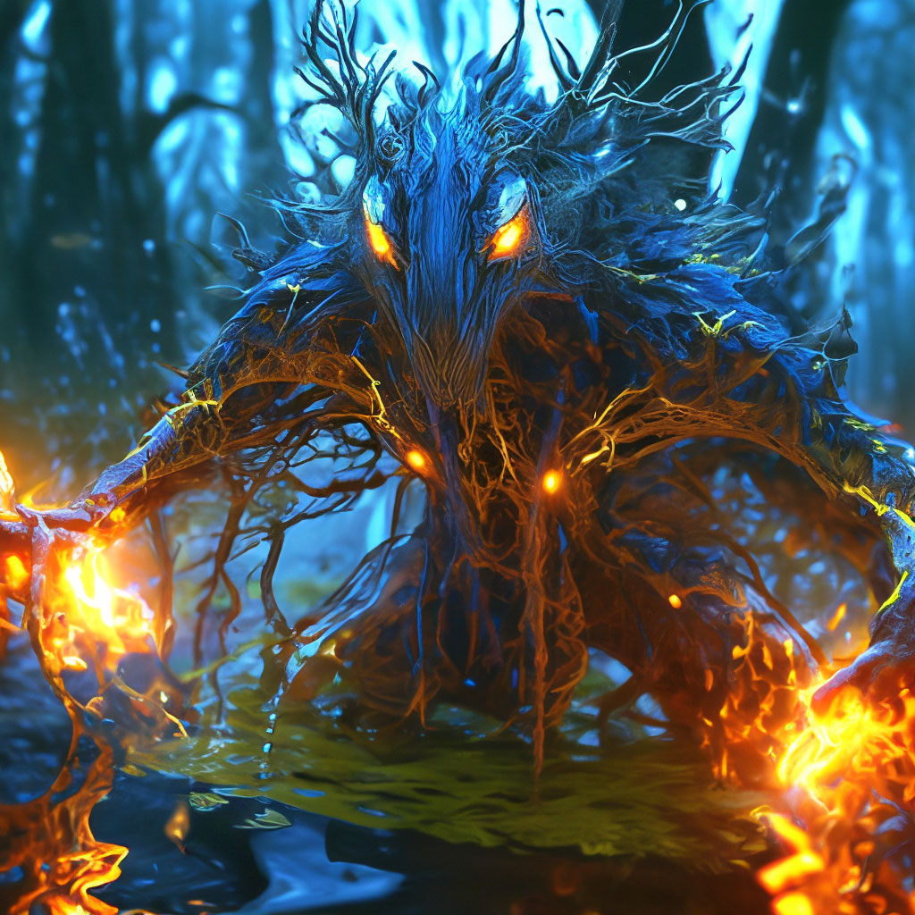 "Swamp creature in full growth, surrealism, consists of fractals and ...