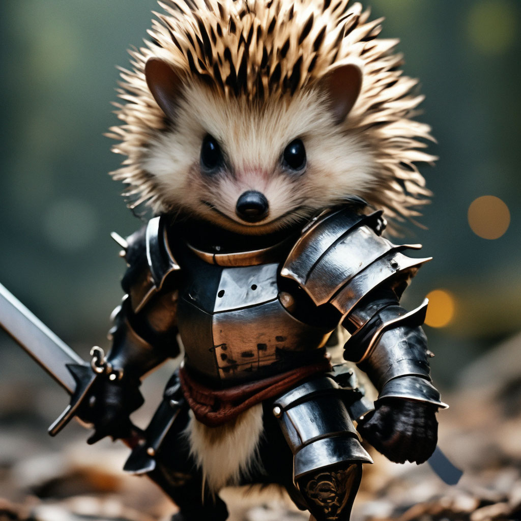 "The hedgehog knight grinned maliciously" — image created in Shedevrum