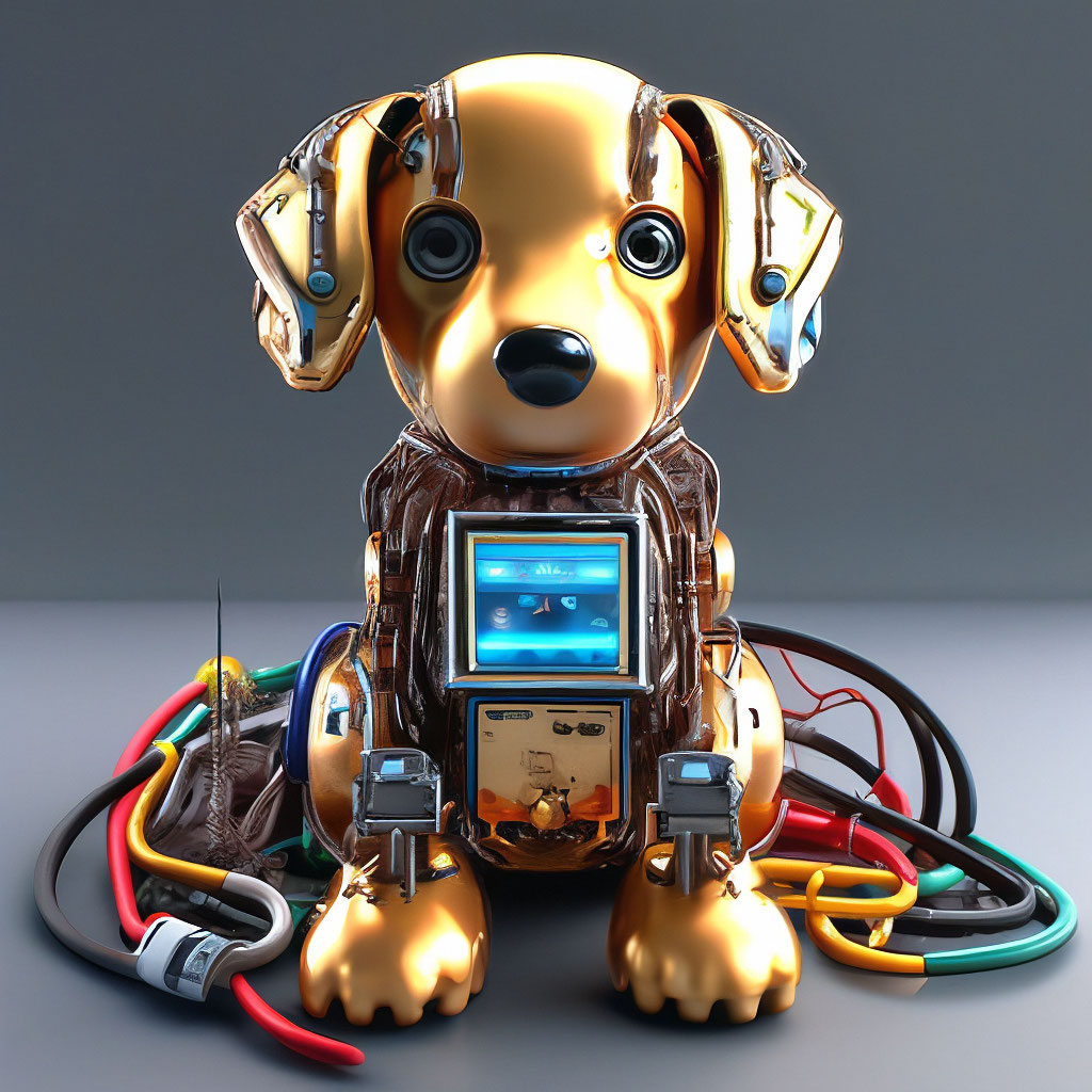 "Android puppy with different wires and different electronic gadgets 3D ...
