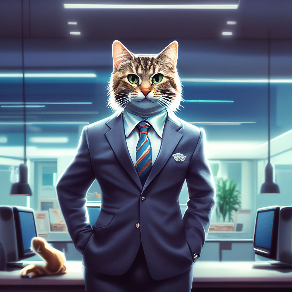 "A cat in a suit.Sales manager." — image created in Shedevrum