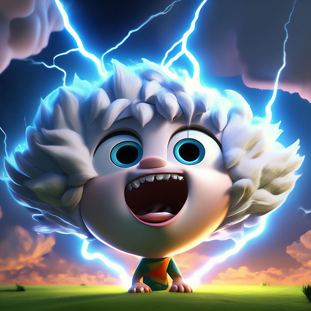 "Thundercloud, eyes, mouth, hands in the form of lightning, cartoon ...